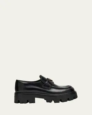 Prada Platform Leather Loafers - Black