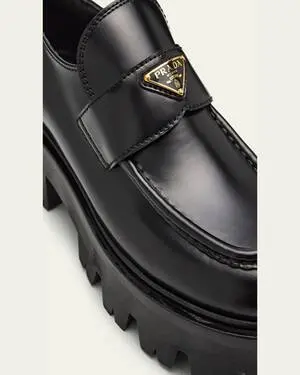 Prada Platform Leather Loafers - Black