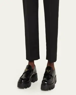 Prada Platform Leather Loafers - Black