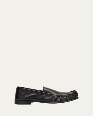 Miu Miu Ruched Leather Moccasin Loafers - Nero