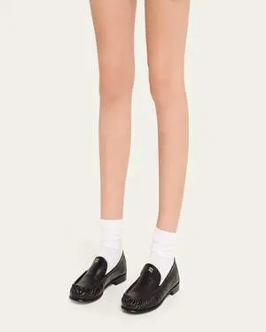 Miu Miu Ruched Leather Moccasin Loafers - Nero