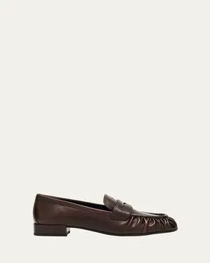 Prada Ruched Leather Loafers - Brown