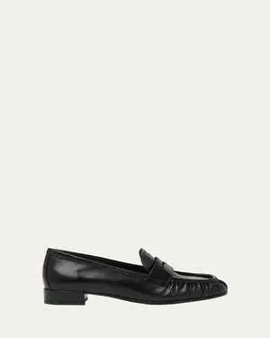 Prada Ruched Leather Loafers - Nero