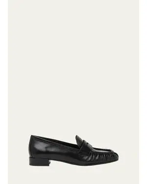 Prada Ruched Leather Loafers - Nero