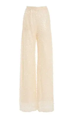 Oscar De La Renta Sequined Wide-leg Wool-cashmere Trousers - Ivory