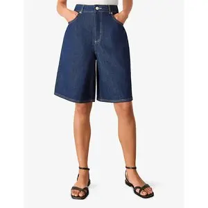 Whistles Wide-leg High-rise Knee-length Denim Shorts - Navy