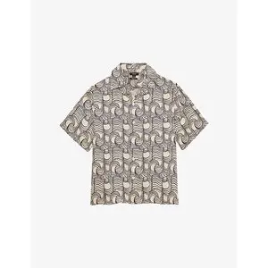 REISS Waver Wave-pattern Woven Shirt - Off White Navy