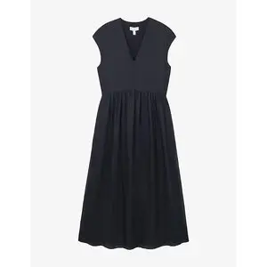 THE WHITE COMPANY V-neck Ramie Maxi Dress - Black