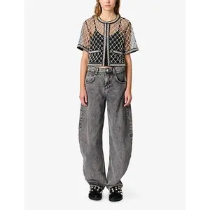 Maje Bead-embroidered Tulle Top