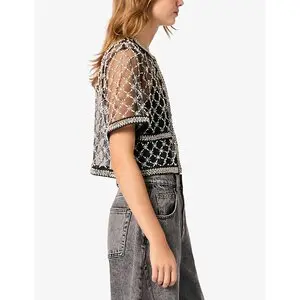 Maje Bead-embroidered Tulle Top