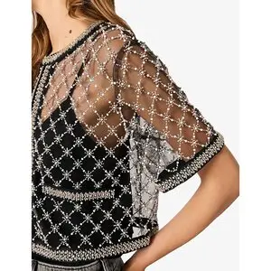 Maje Bead-embroidered Tulle Top
