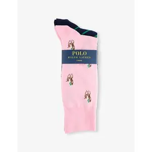 Ralph Lauren Printed Stretch-cotton Blend Socks Pack Of Two - Pink/navy