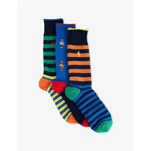 Ralph Lauren Striped Stretch-cotton Socks Pack - Orange/ Navy/ Green