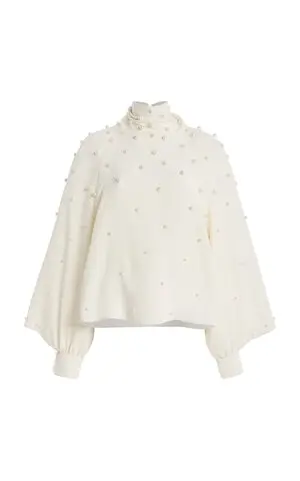 Oscar De La Renta Pearl-embellished Silk-georgette Blouse - Ivory