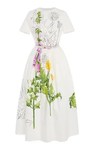 Oscar De La Renta Dandelion-printed Cotton-poplin Midi Dress - White