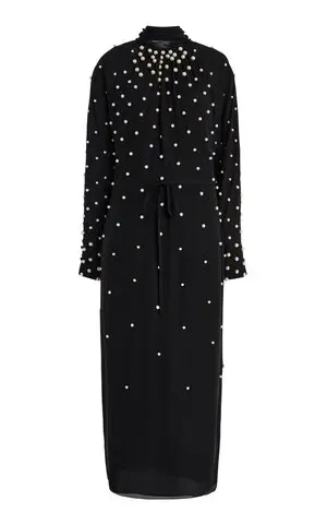 Oscar De La Renta Pearl-embellished Silk-georgette Midi Dress - Black