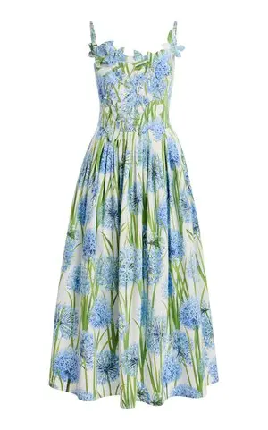 Oscar De La Renta Appliqued Allium-printed Midi Dress - Multi