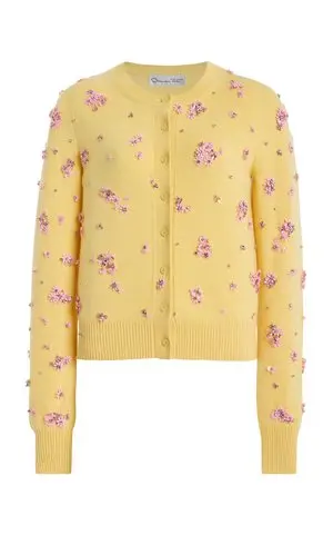 Oscar De La Renta Embellished Wool Cardigan - Yellow