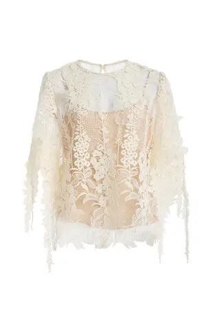 Oscar De La Renta Appliquéd Lace Top - Ivory