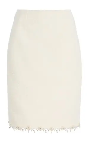 OSCAR DE LA RENTA Oscar De La Renta Embroidered Wool-Tweed Knee-Length Skirt