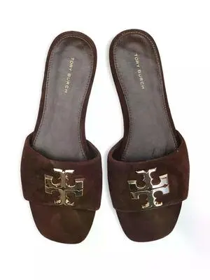 Tory Burch Suede Flat Sandals With Gold-tone Embellishment - Brown