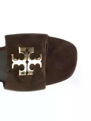 Tory Burch Suede Flat Sandals With Gold-tone Embellishment - Brown