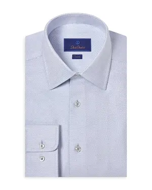 DAVID DONAHUE Trim Fit Tic Herringbone Dress Shirt