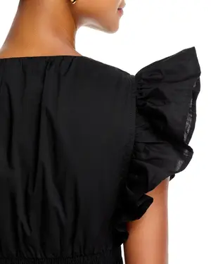 Aqua Flutter Sleeve Mini Dress - Black