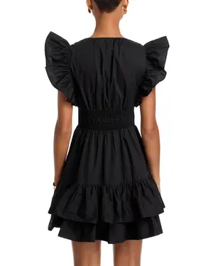 Aqua Flutter Sleeve Mini Dress - Black