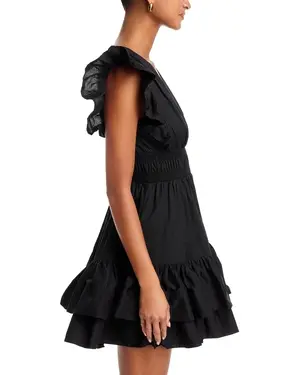 Aqua Flutter Sleeve Mini Dress - Black
