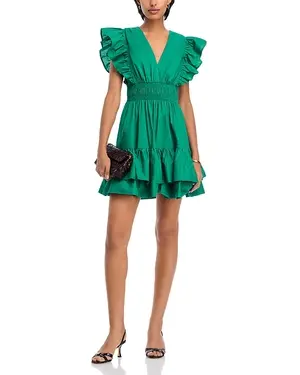 Aqua Flutter Sleeve Mini Dress Green