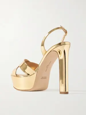 Jennifer Chamandi Leonardo 130 Metallic Leather Platform Slingback Sandals - Gold