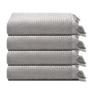 OLIVE & LINEN Ribbed Loom Turkish Cotton Terry Hand Towel Bundle - Light Gray