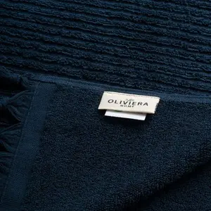 OLIVE & LINEN Ribbed Loom Turkish Cotton Terry Hand Towel Bundle - Navy