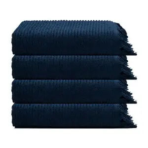 OLIVE & LINEN Ribbed Loom Turkish Cotton Terry Hand Towel Bundle - Navy