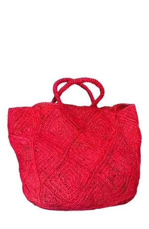ZANATANY CONCEPTS Nico Raffia Tote Bag - Red