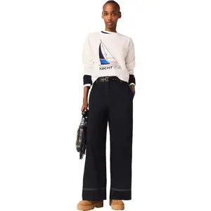 Maje Cotton Canvas Trousers With Belt - Navy