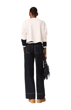 Maje Cotton Canvas Trousers With Belt - Navy