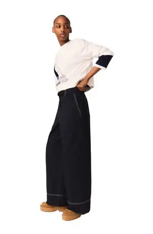 Maje Cotton Canvas Trousers With Belt - Navy