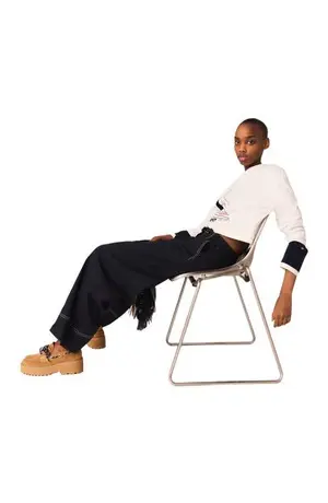 Maje Cotton Canvas Trousers With Belt - Navy