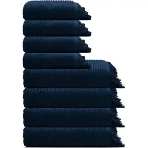 OLIVE & LINEN Ribbed Loom Turkish Cotton Terry Towel Bundle - Navy