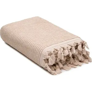 OLIVE & LINEN Ribbed Loom Turkish Cotton Terry Bath Towel - Sand