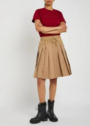 Moncler Pleated Woven Mini Skirt - Tan