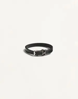 Valentino Garavani Ovalette Calfskin Bracelet With Palladium Vlogo Signature - Black
