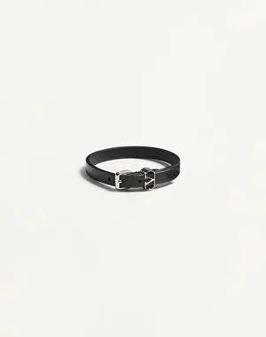 Valentino Garavani Ovalette Calfskin Bracelet With Palladium Vlogo Signature - Black