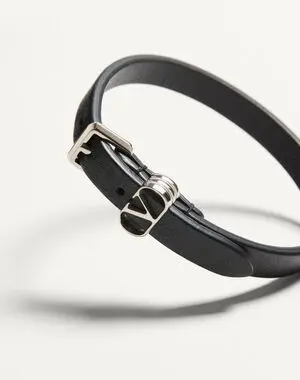 Valentino Garavani Ovalette Calfskin Bracelet With Palladium Vlogo Signature