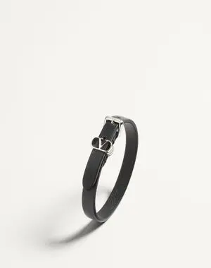 Valentino Garavani Ovalette Calfskin Bracelet With Palladium Vlogo Signature