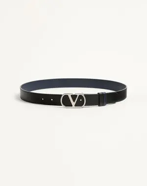 Valentino Garavani Vlogo Signature Reversible Shiny Calfskin Belt - Black