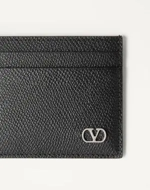 Valentino Garavani Vlogo Signature Cardholder In Grainy Calfskin - Black
