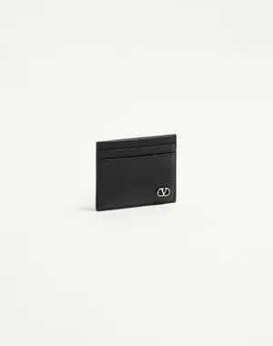 Valentino Garavani Vlogo Signature Cardholder In Grainy Calfskin - Black
